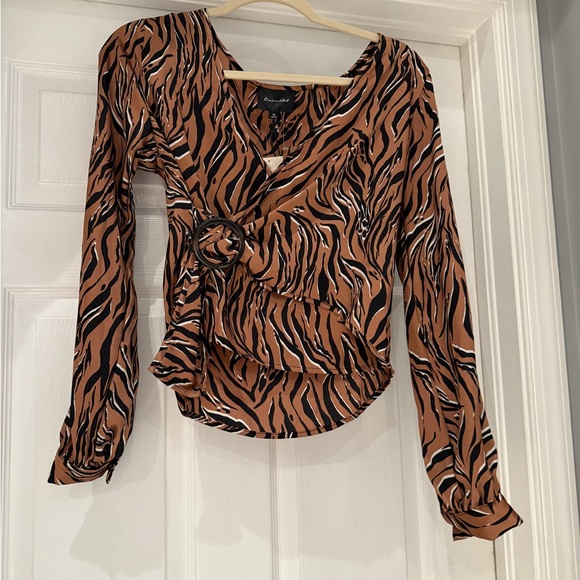 Line & Dot | Tops | Line Dot Brown And Black Ruffled Wrap Blouse | Poshmark